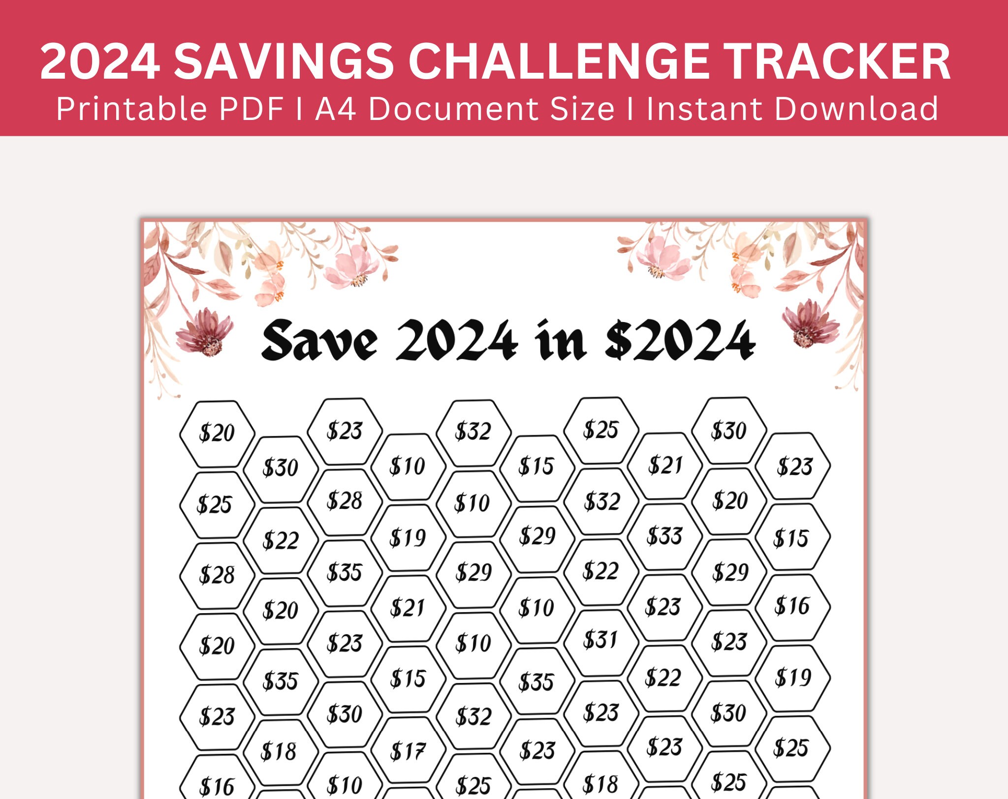 2024 Saving Challenge Printable, Save 2024 in 2024, 2024 Money Saving ...