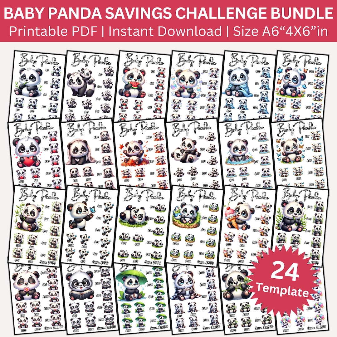 Cute Baby Panda Savings Challenge Printable Bundle, Mini A6 Panda ...