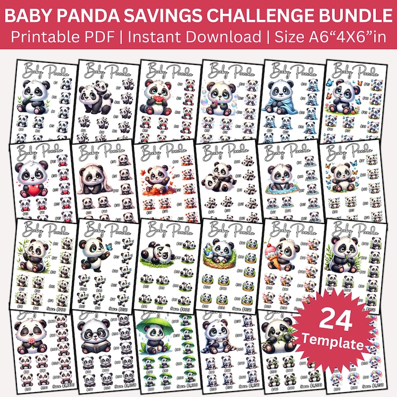 Cute Baby Panda Savings Challenge Printable Bundle, Mini A6 Panda ...