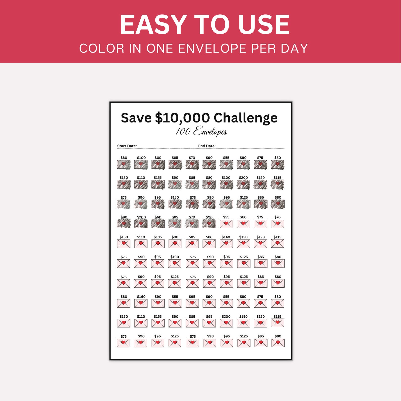 10k Savings Challenge Printable, 10000 Saving Challenge, 10 000 Savings ...