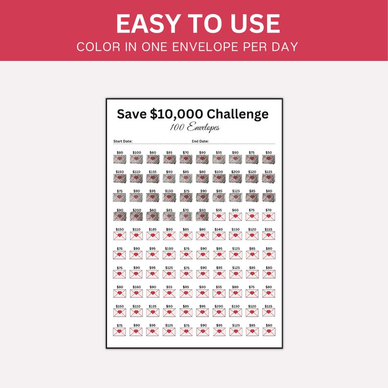 10k Savings Challenge Printable, 10000 Saving Challenge, 10 000 Savings ...