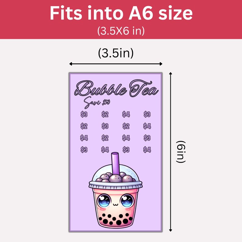 Mini Kawaii Bubble Tea Savings Challenge Printable Bundle, A6 Budget ...