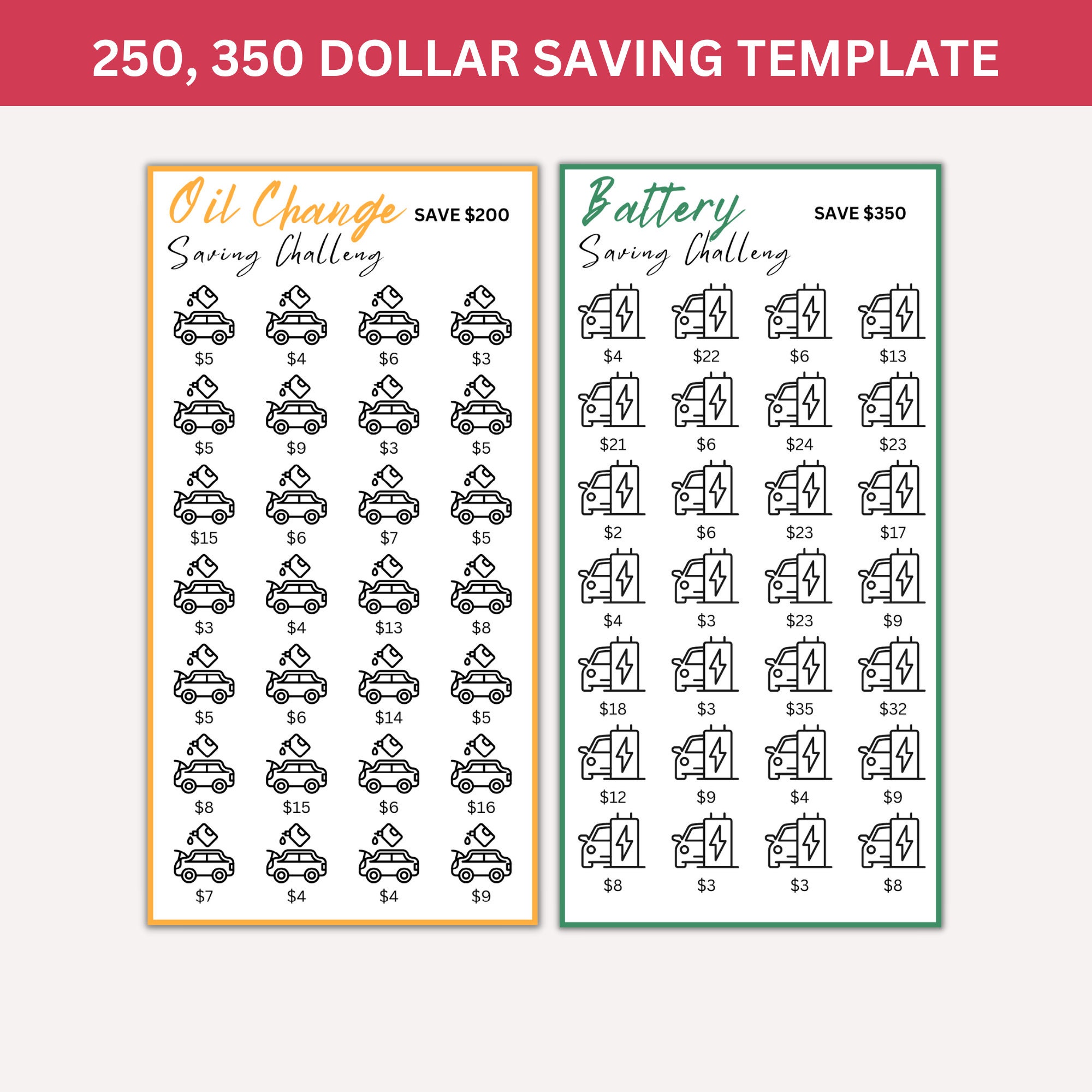 Vehicle Maintenance Savings Challenge Printable, Car Auto Repair Saving ...