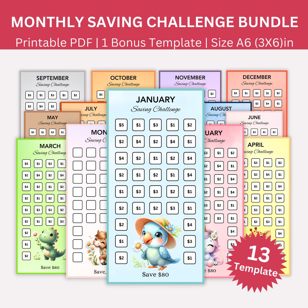 Monthly Savings Challenge, Money Savings Tracker, 12 Month Saving ...
