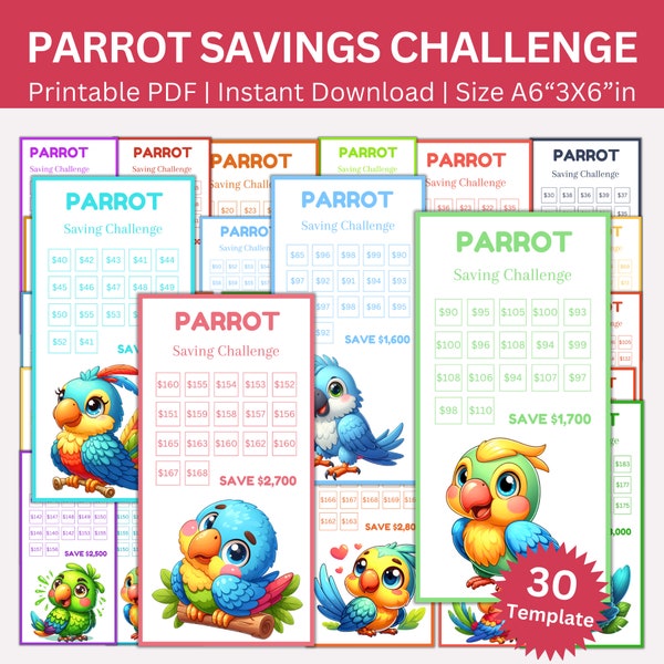 Buy Parrots Savings Challenge Printable Bundle, Mini A6 Parrot Lovers ...