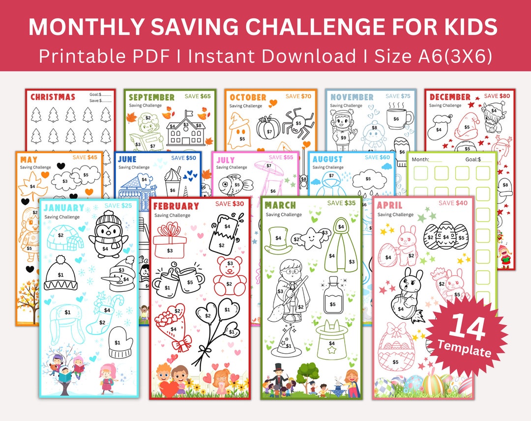 Monatliche Kinder-Spar-Challenges, Kinder Geldspar-Challenge, Kids ...