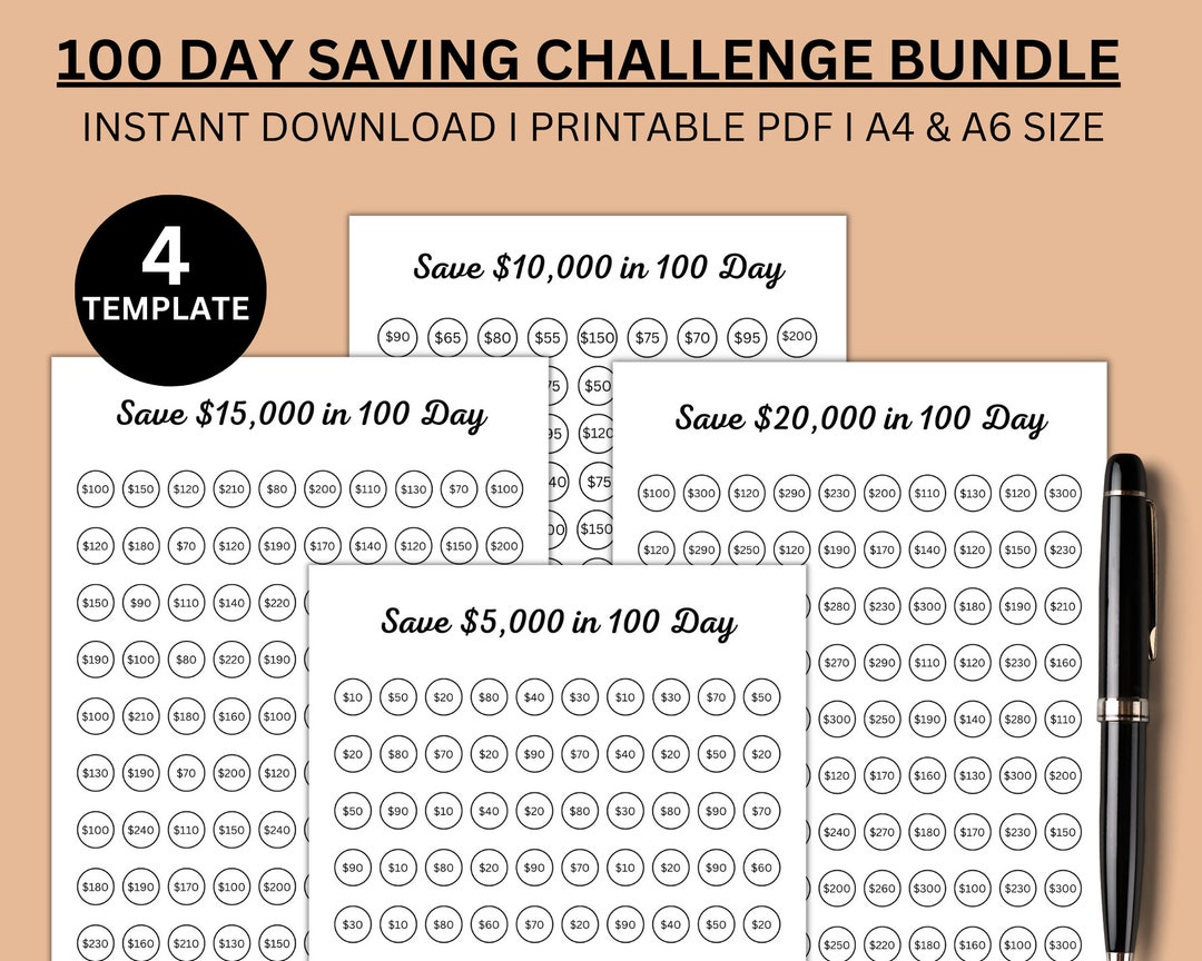 100 Envelope Saving Challenge Box Printable Template, Money Saving ...