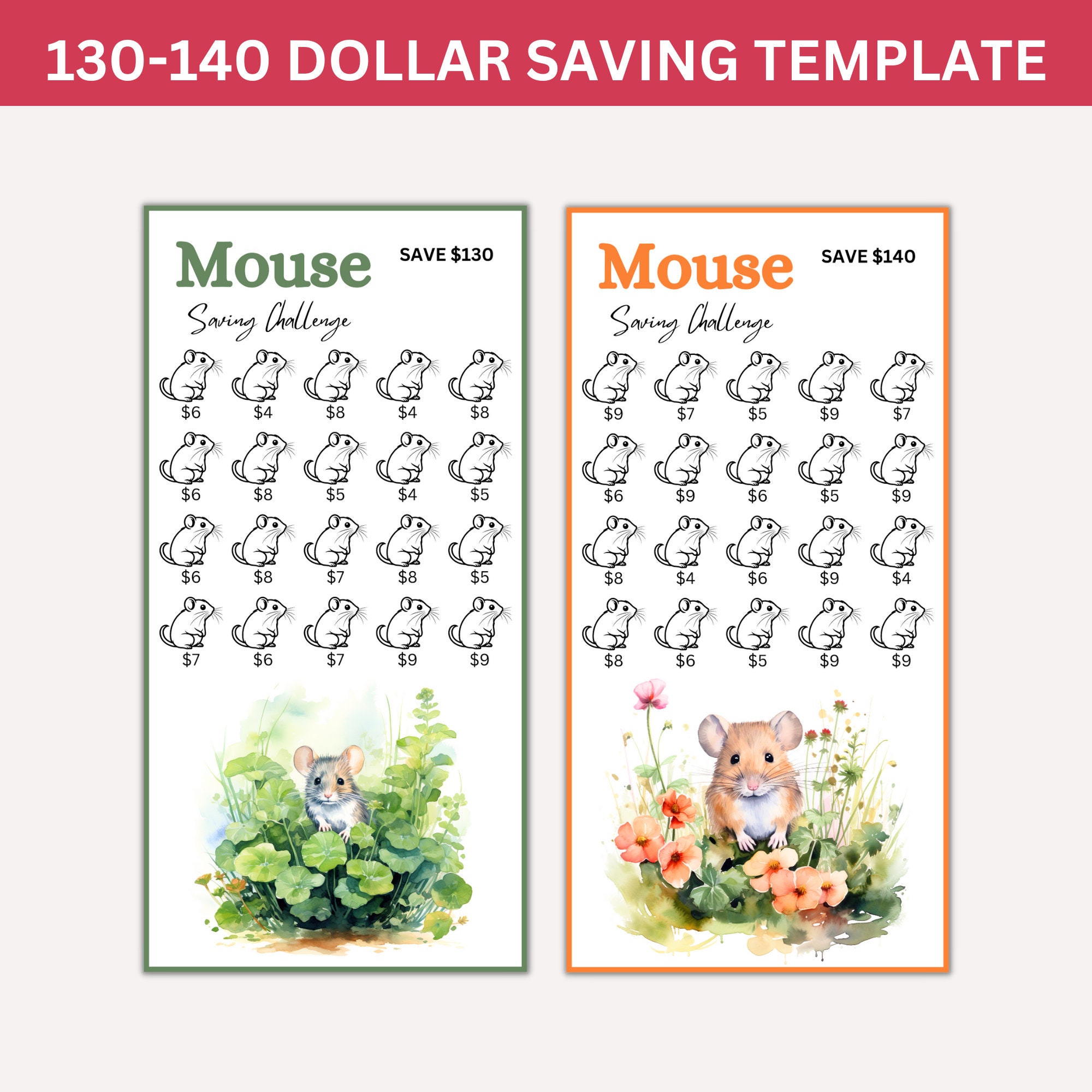 Mouse Savings Challenge Printable, Mini A6 Low Income Mouse Savings ...