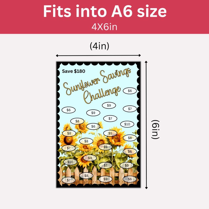 Sunflower Savings Challenge Printable Bundle, A6 Sunflower Saving Cash ...