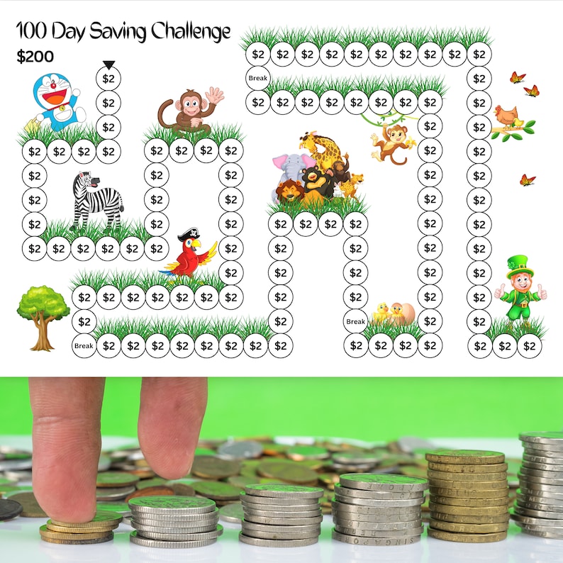 Kids Game Savings Challenge Printable, Color Mini Fits A6 Kids Saving ...