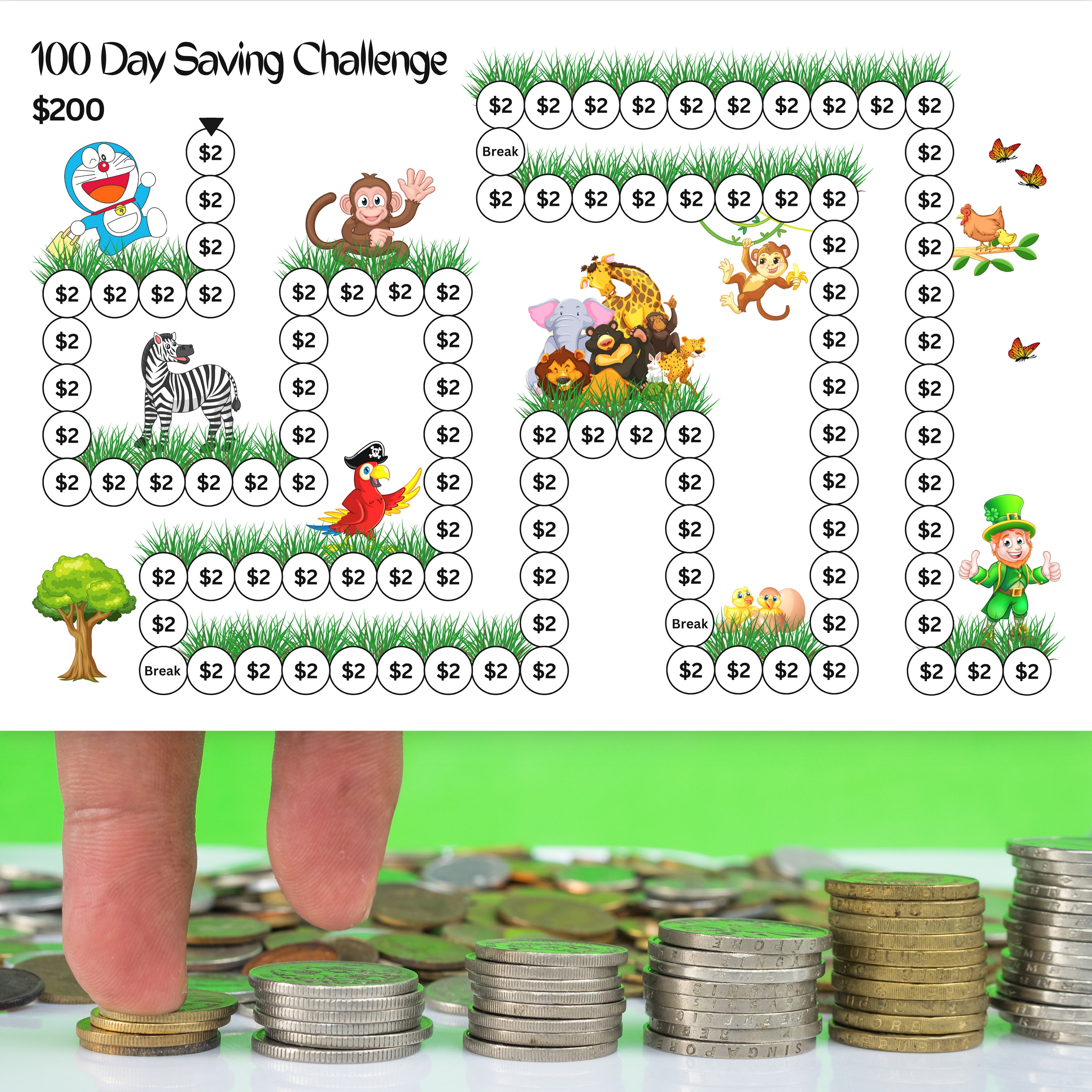 Kids Game Savings Challenge Printable, Color Mini Fits A6 Kids Saving ...