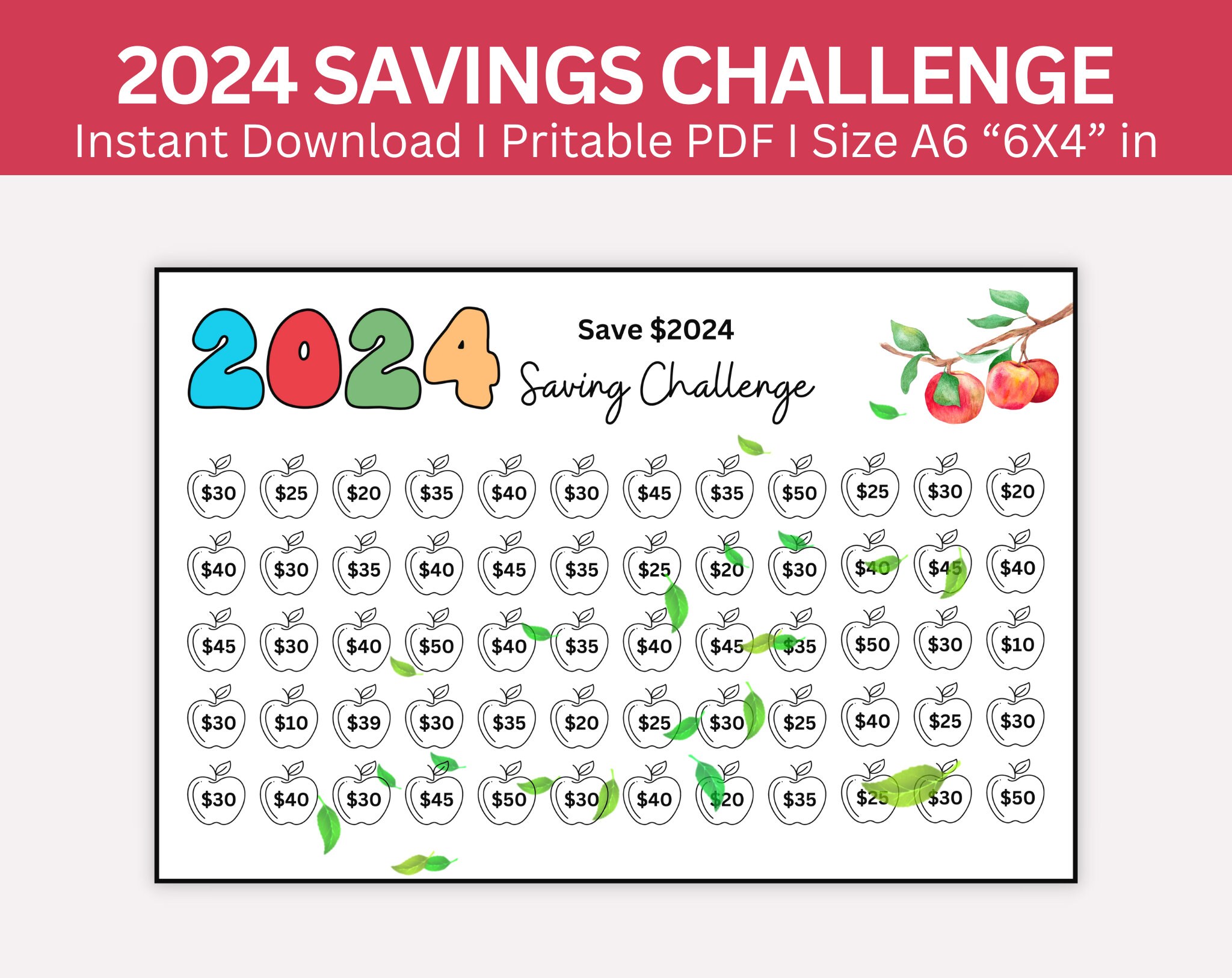 2024 Savings Challenge Printable, 2024 Money Saving Tracker , Mini Fits ...