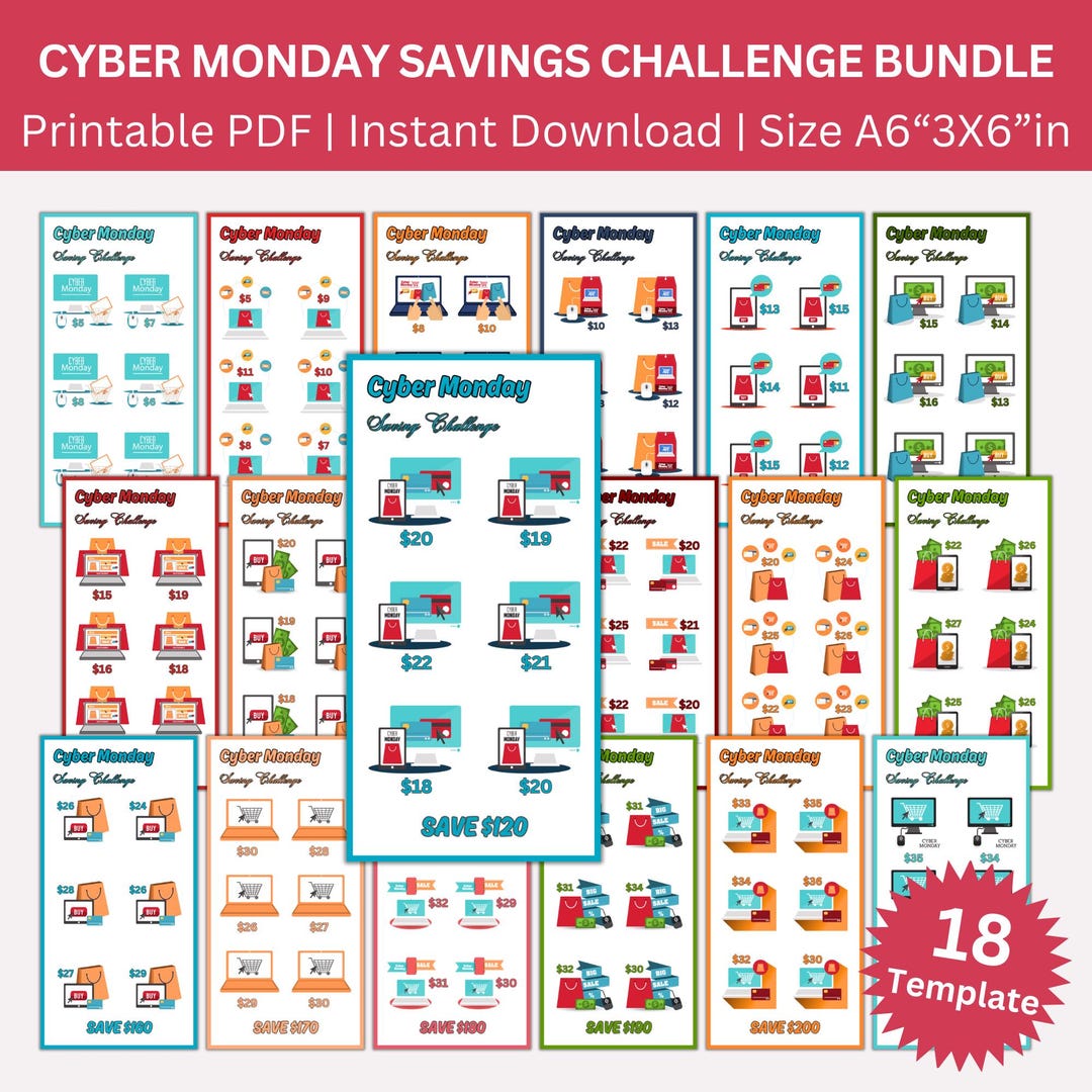 Cyber Monday Savings Challenge Printable, Mini A6 Cyber Monday Saving ...