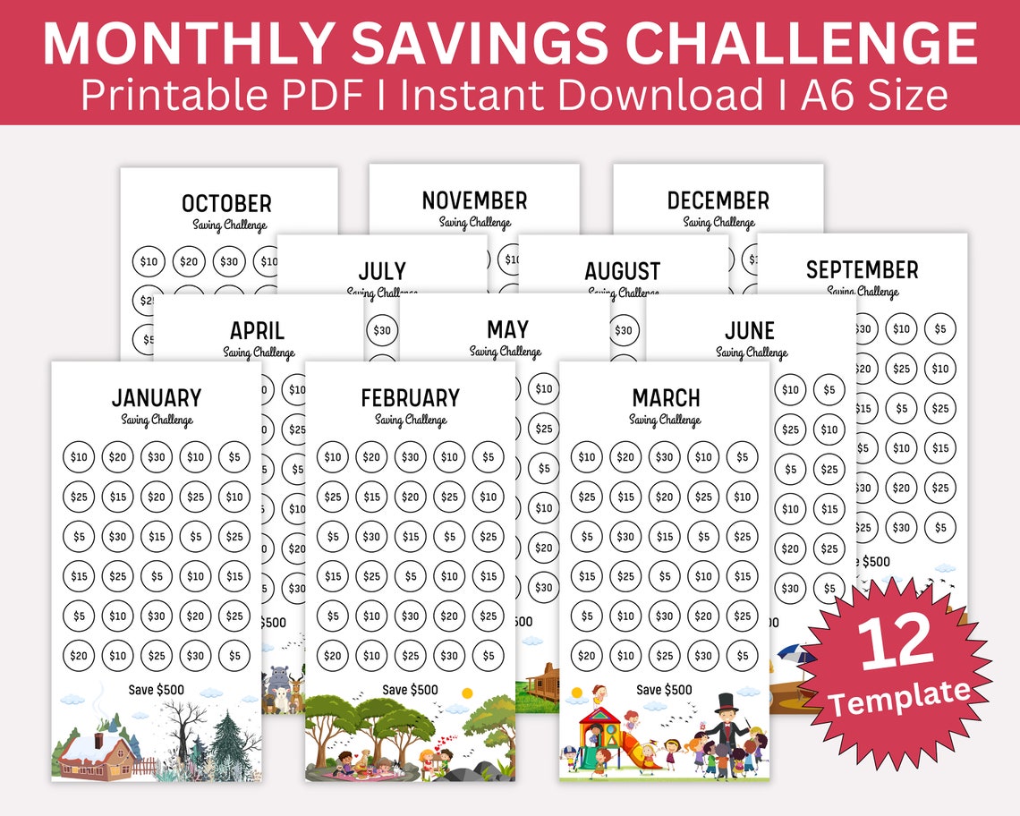 Buy Monthly Savings Challenge Printable Bundle 12 Month Savings Online ...