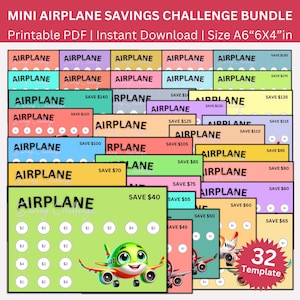 Cute Funny Air Plane Savings Challenge Printable, Mini A6 Travels ...