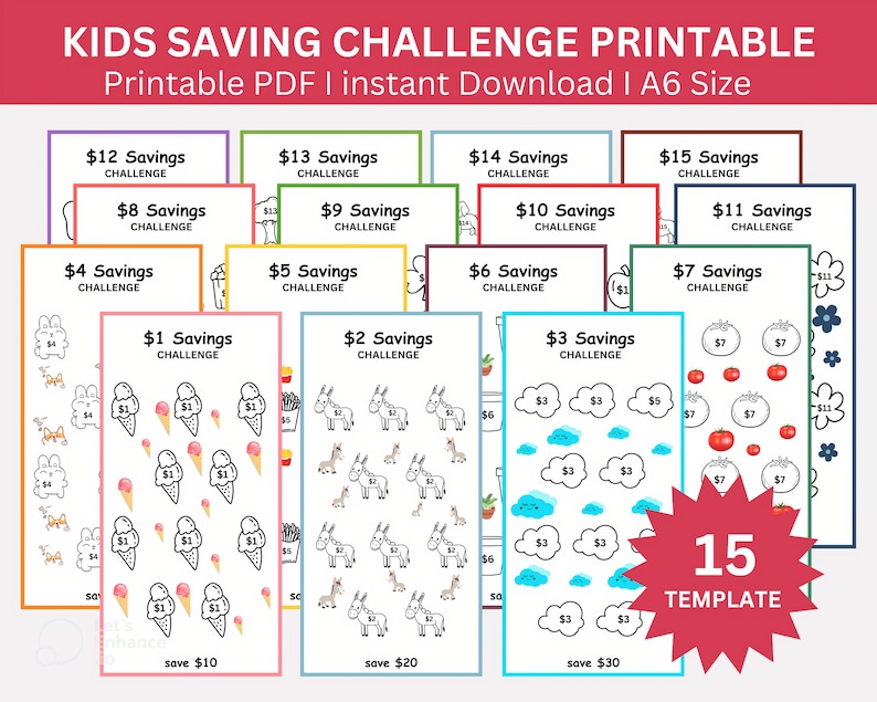 Kids Savings Challenge Printable, A6 Kids Mini Saving Challenge, Kids ...