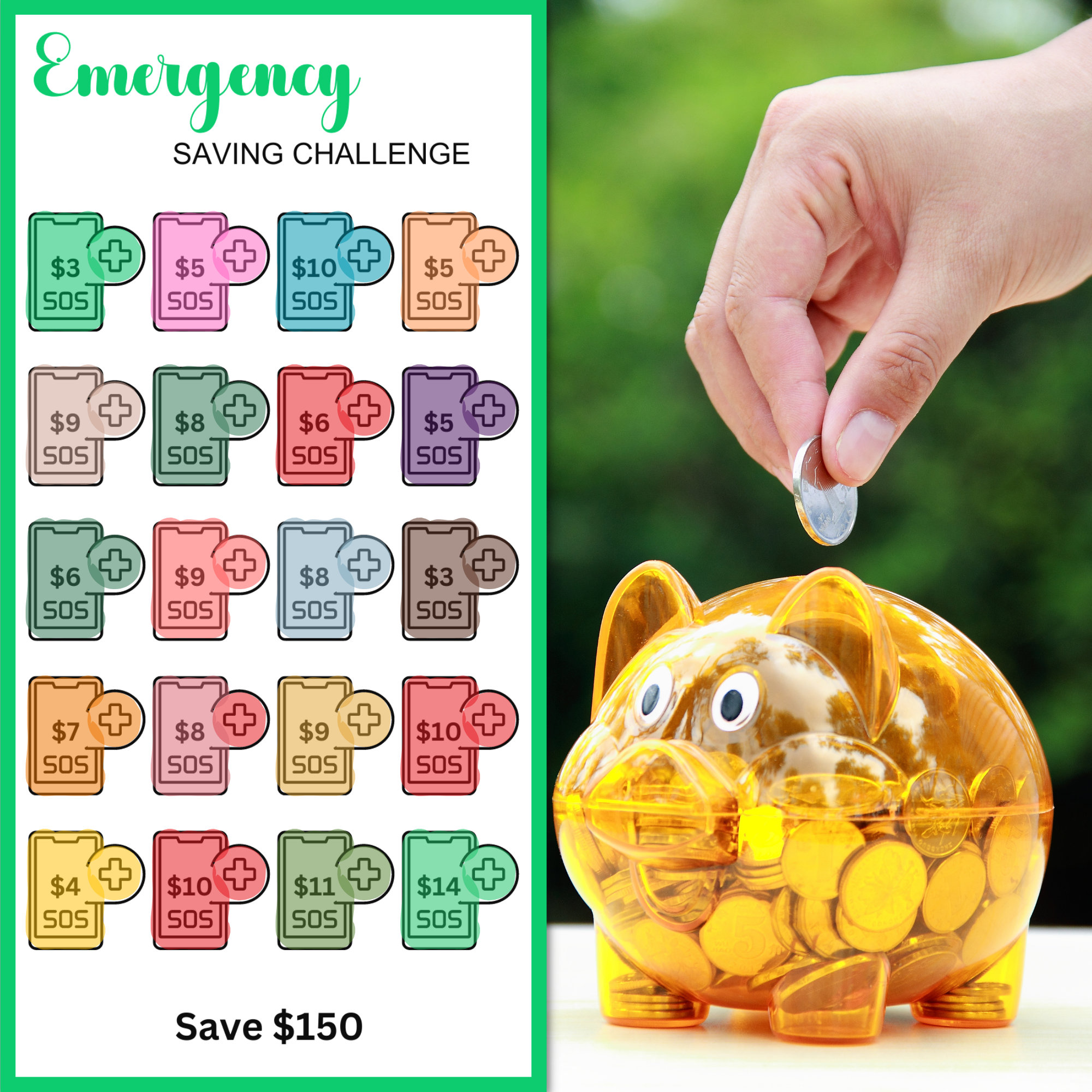 Emergency Fund Savings Challenge Printable, Emergency Funds Saving ...