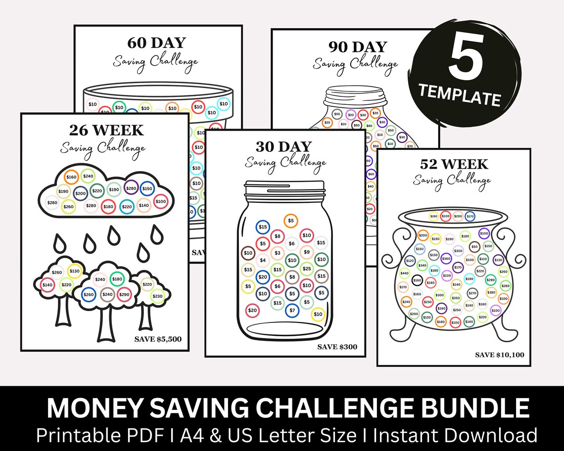 Savings Challenge Printable Money Saving Challenge Bundle - Etsy