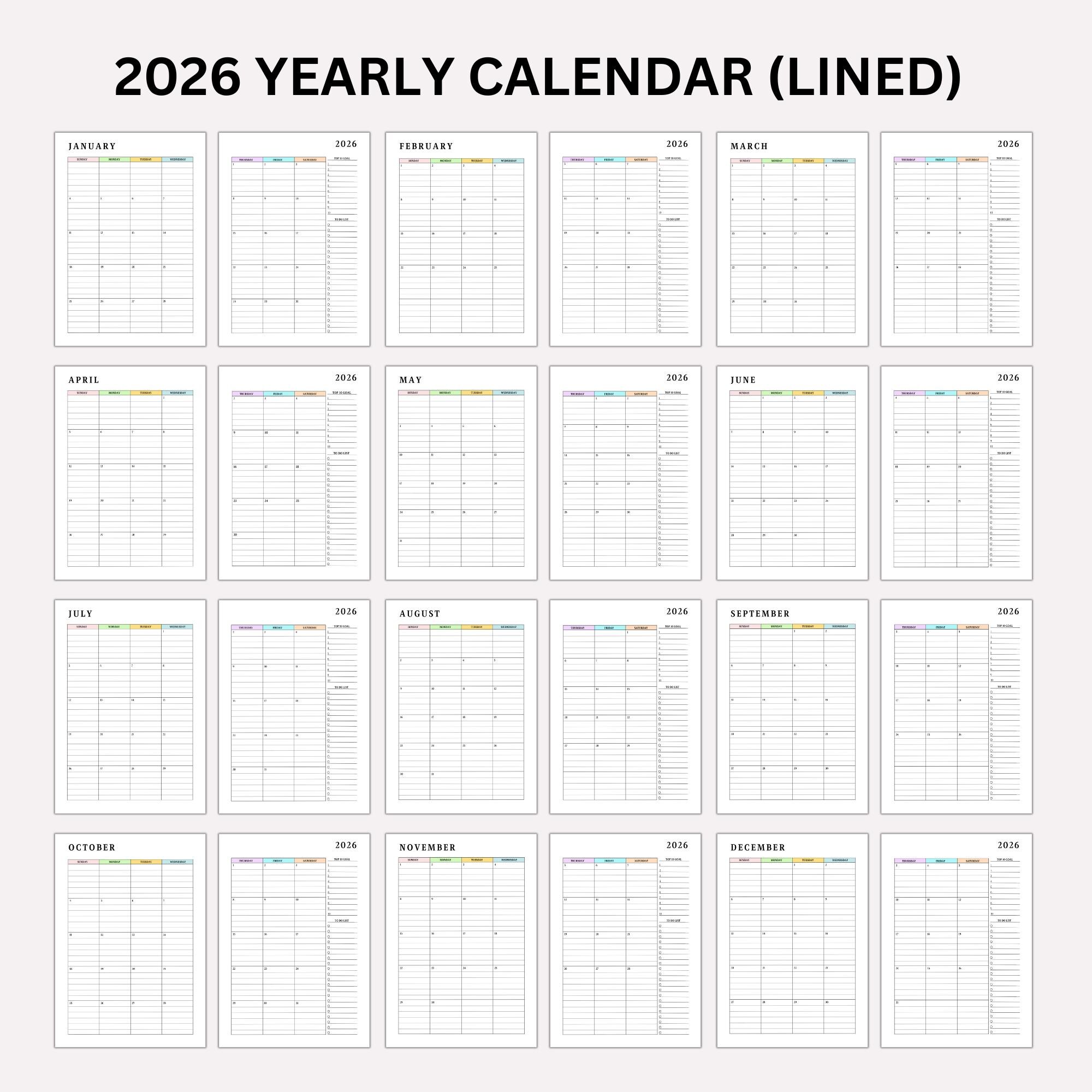 2025, 2026 Monthly Lined Calendar Printable, Dated Month on 2 Pages ...