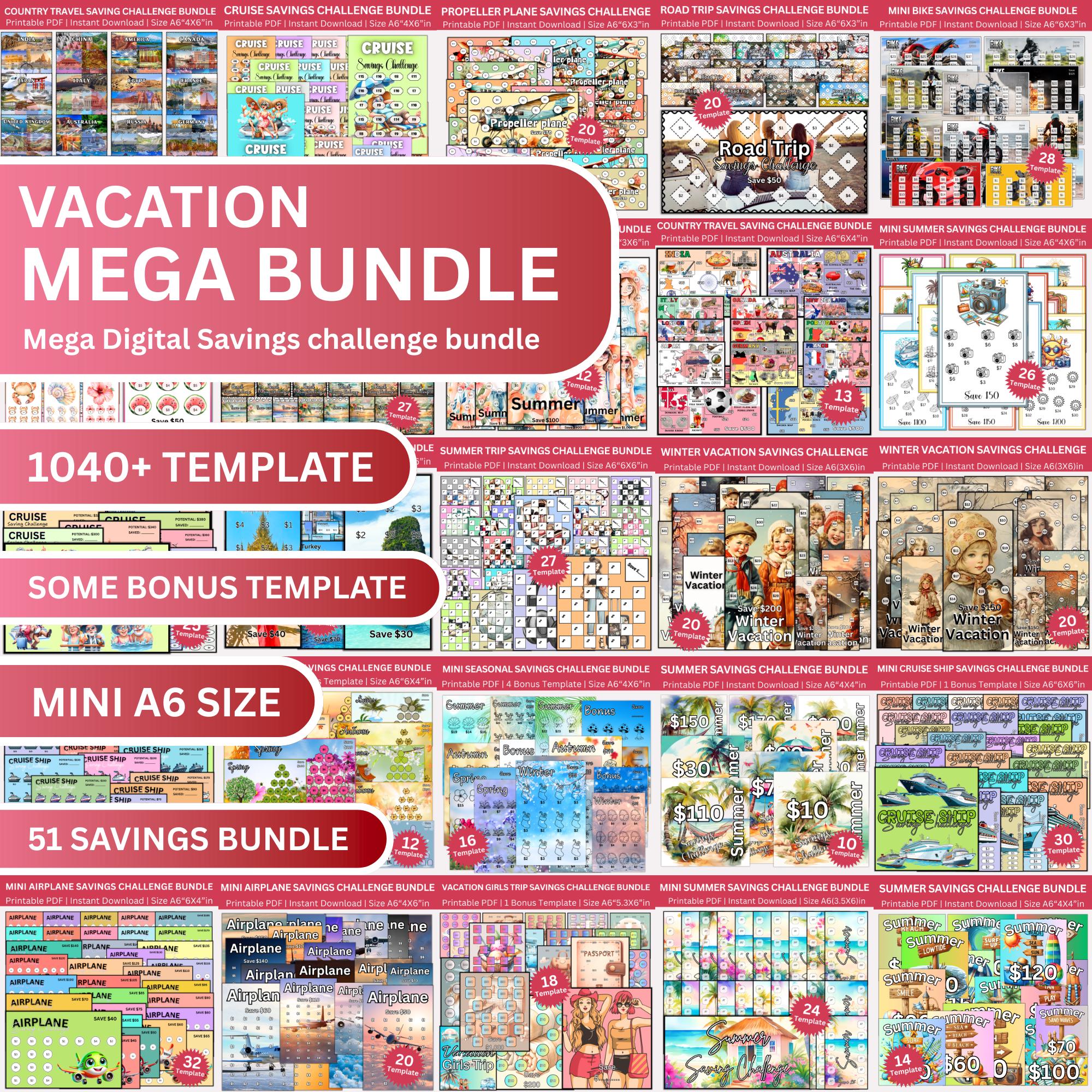 Vacation Savings Challenge Mega Bundle, 1040+ Templates A6 Printable ...