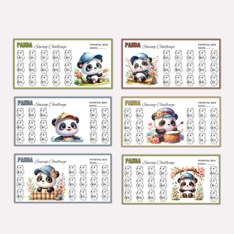 Panda Savings Challenge Printable Bundle, A6 Panda Saving Challenges ...