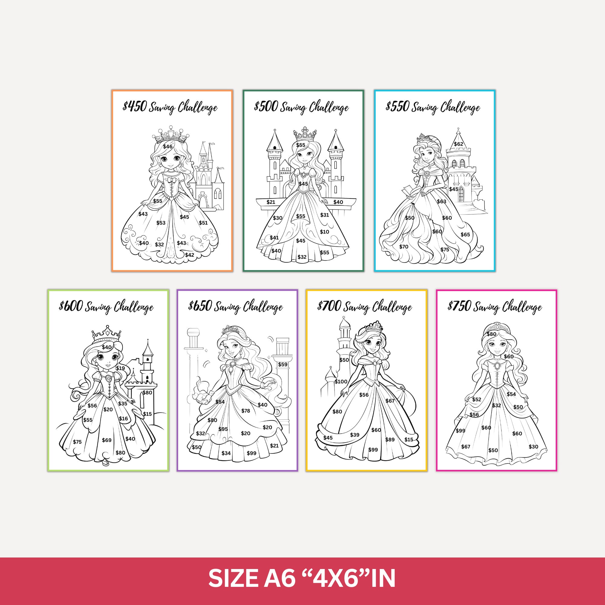 Princess Coloring Savings Challenge Printable, Princess Saving ...