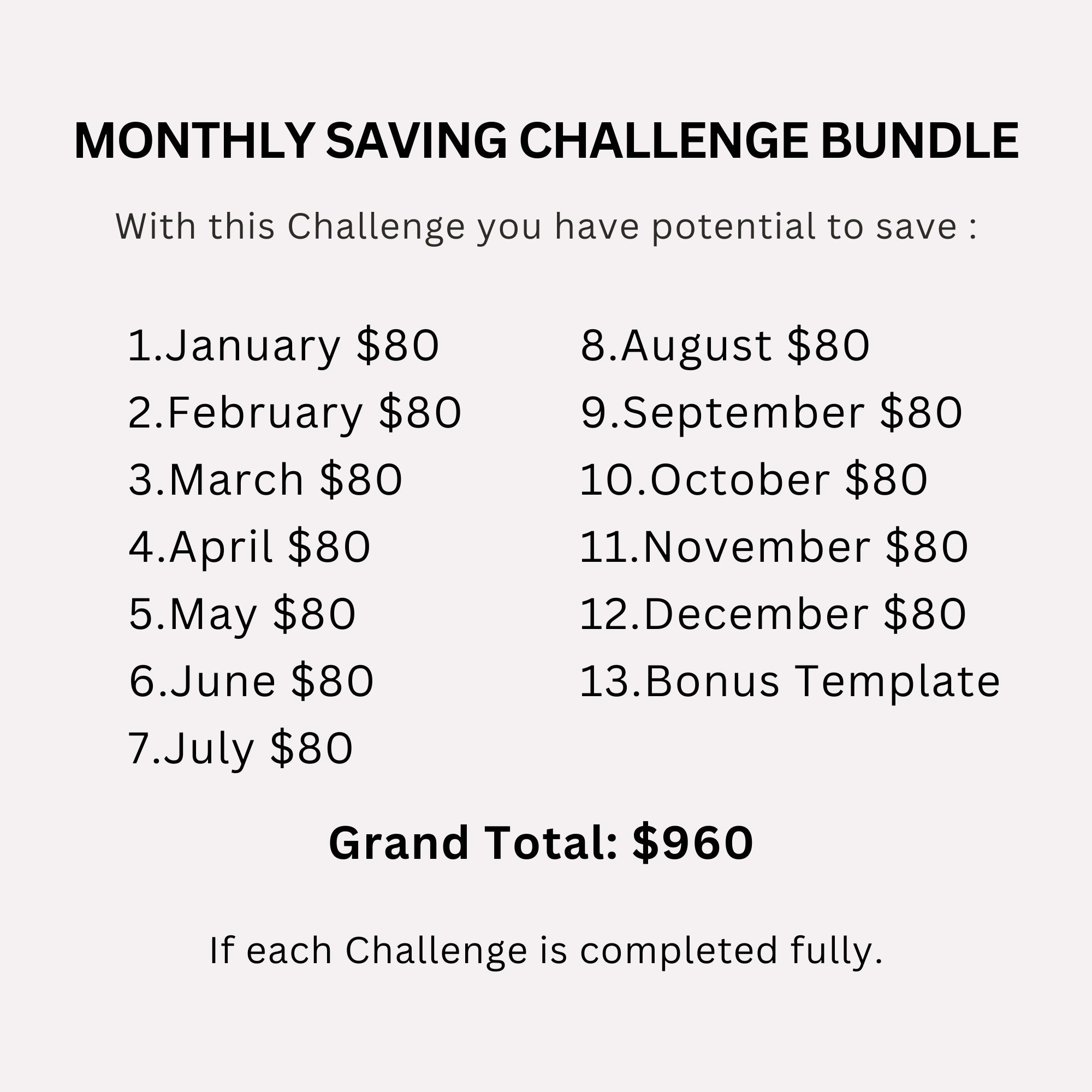 Monthly Savings Challenge, Money Savings Tracker, 12 Month Saving ...