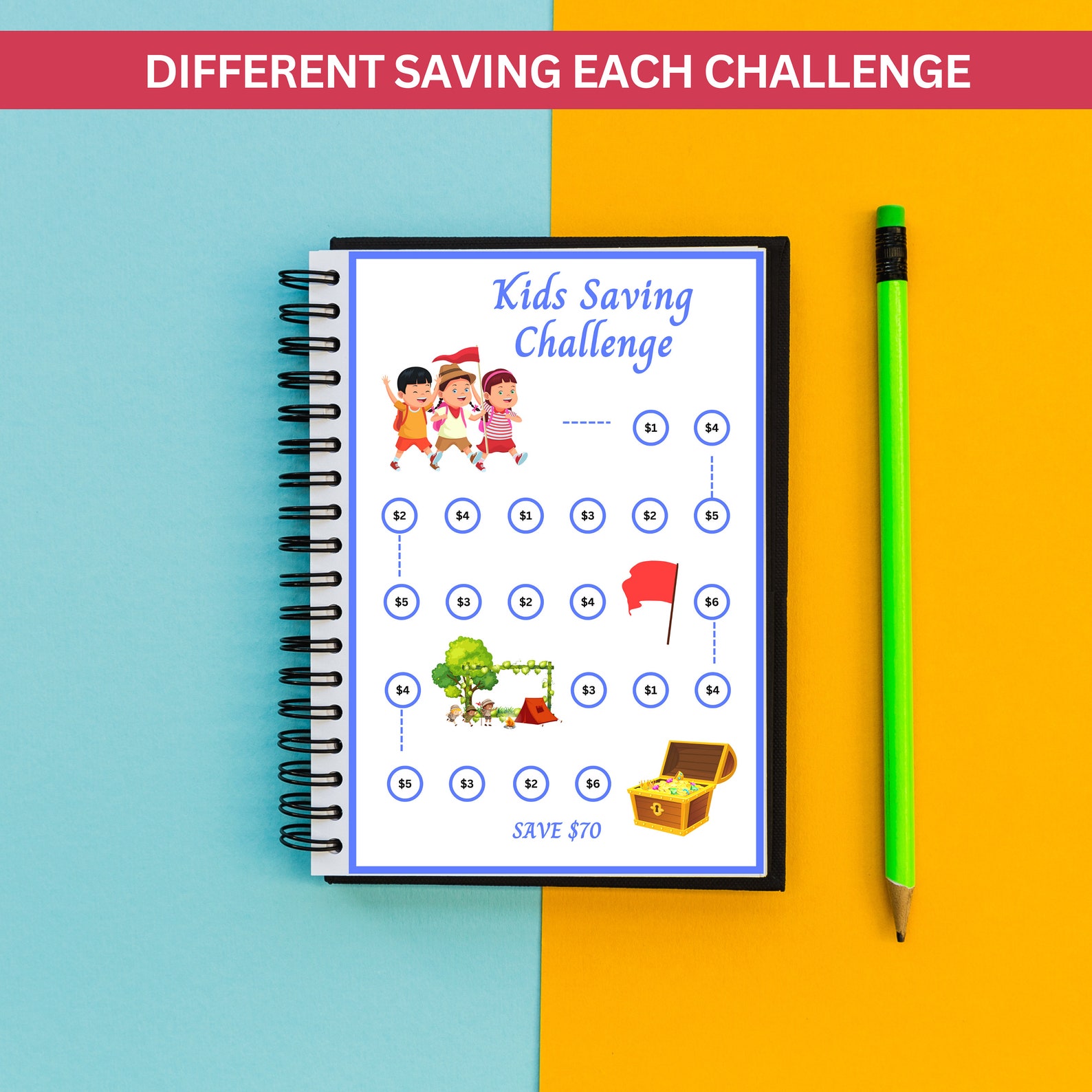 Kids Savings Challenge Printable Tracker, A6 Kids Mini Saving Challenge ...