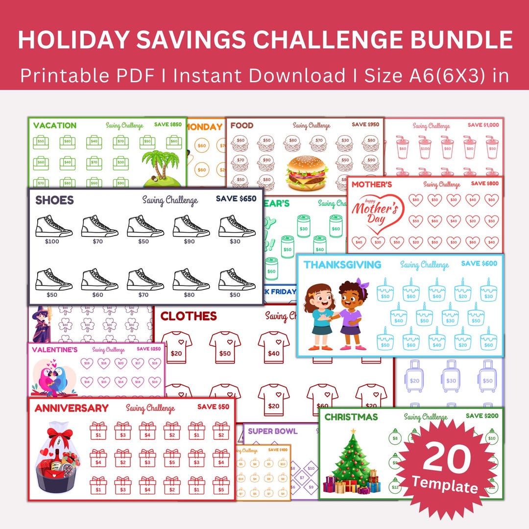 Holiday Savings Challenge Printable Bundle, Festive Saving Challenges ...