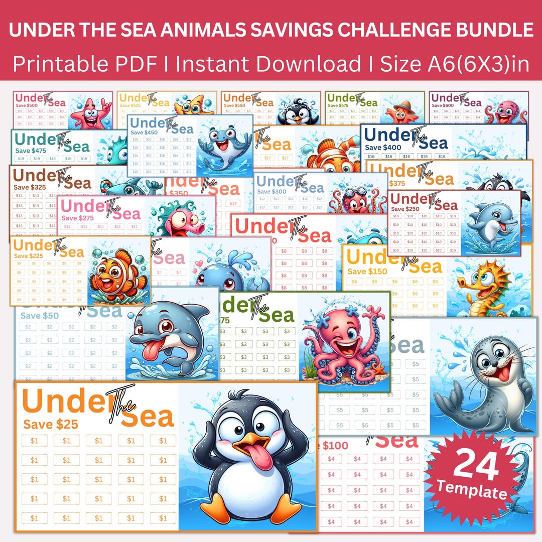Under the Sea Creature Savings Challenge Printable Bundle, Mini A6 ...