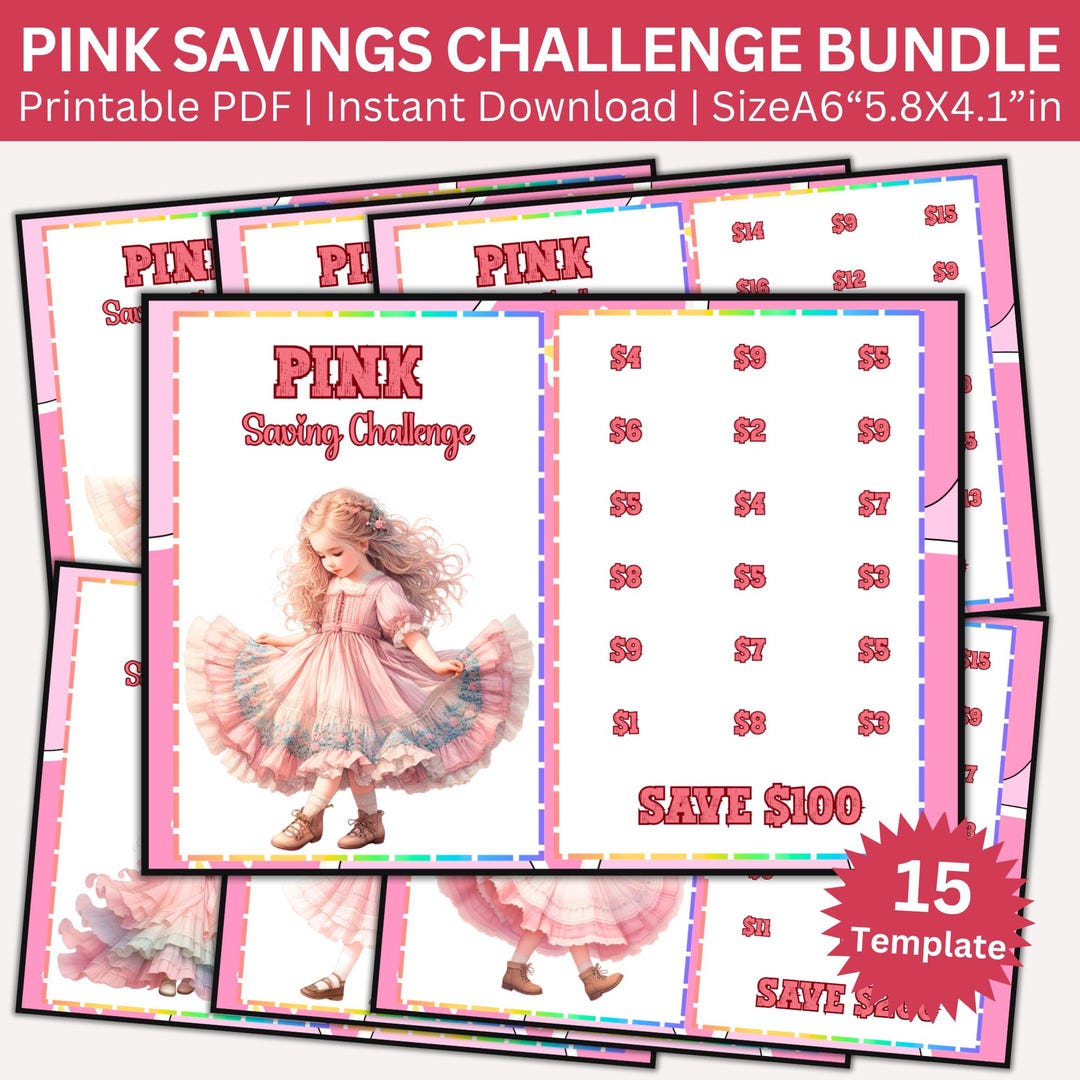 Pink Savings Challenge Bundle Printable, A6 Cash Stuffing Savings ...