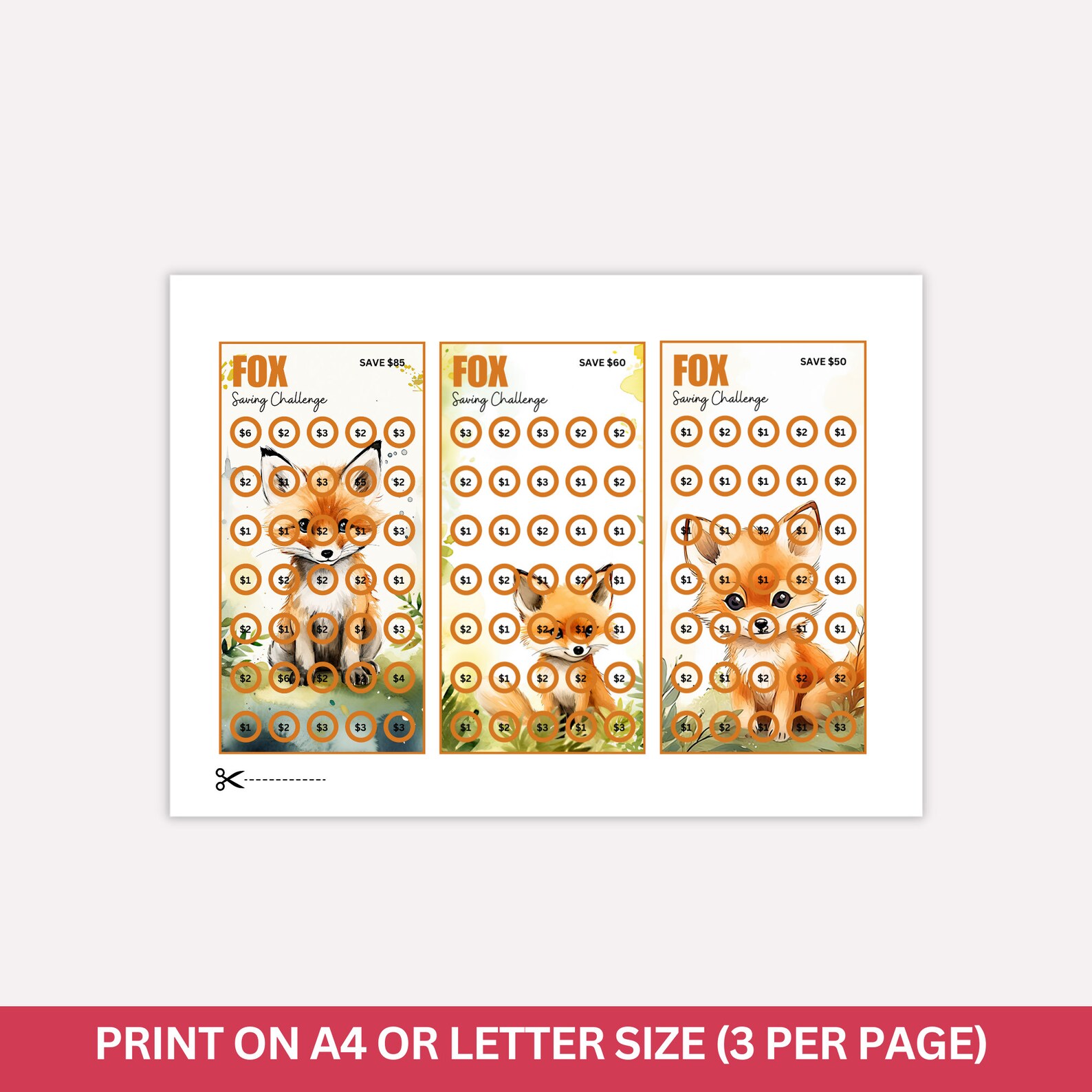 Fox Savings Challenge Printable, Mini A6 Fox Saving Challenges, Fox ...