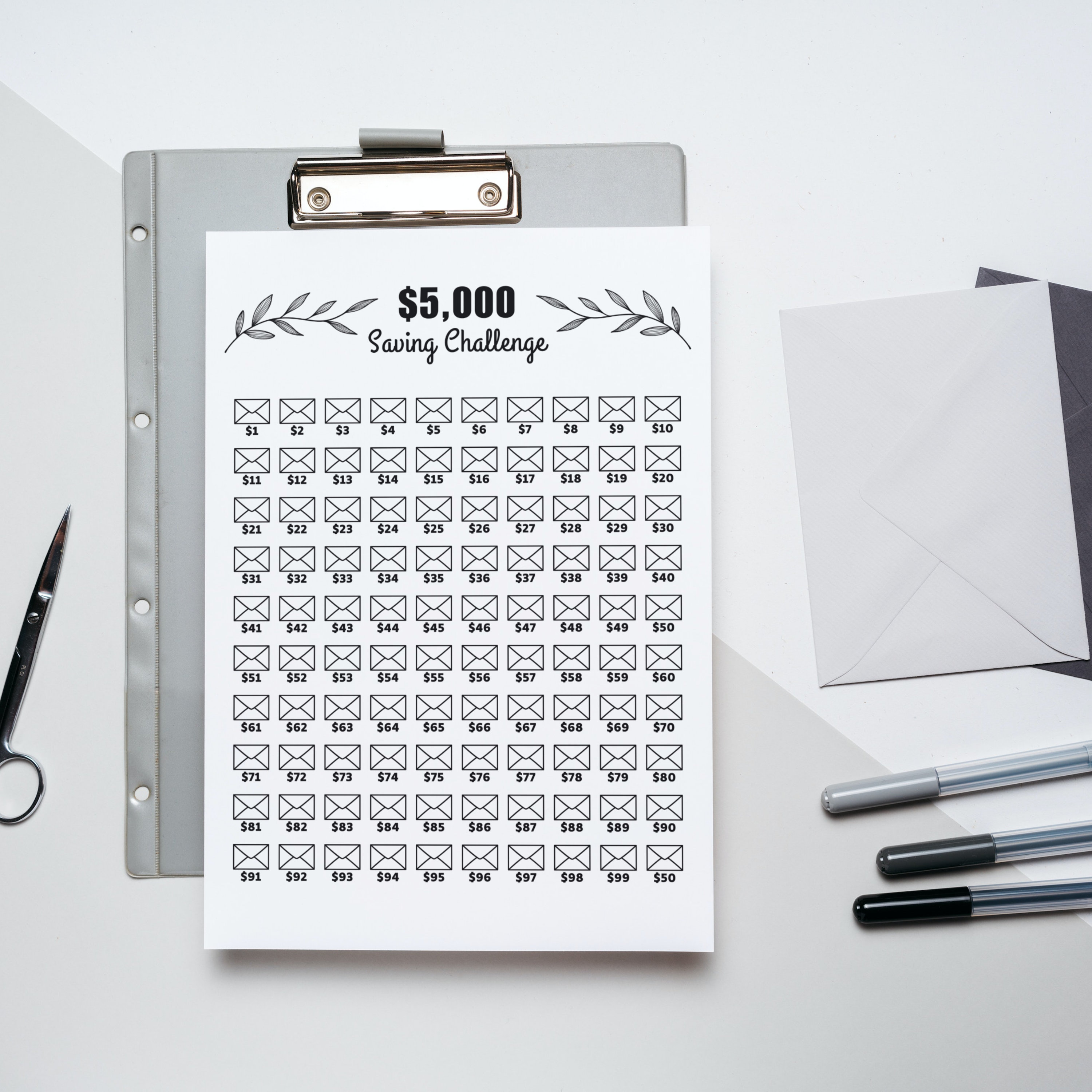 5k Savings Challenge Printable, 5000 Saving Challenge, 5 000 Savings Challenge, 100 Envelope ...