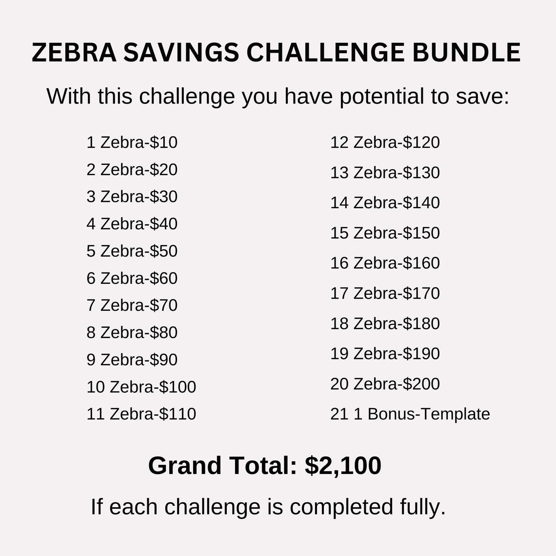 Zebra Savings Challenge Printable Bundle, Mini A6 Animals Low Income ...