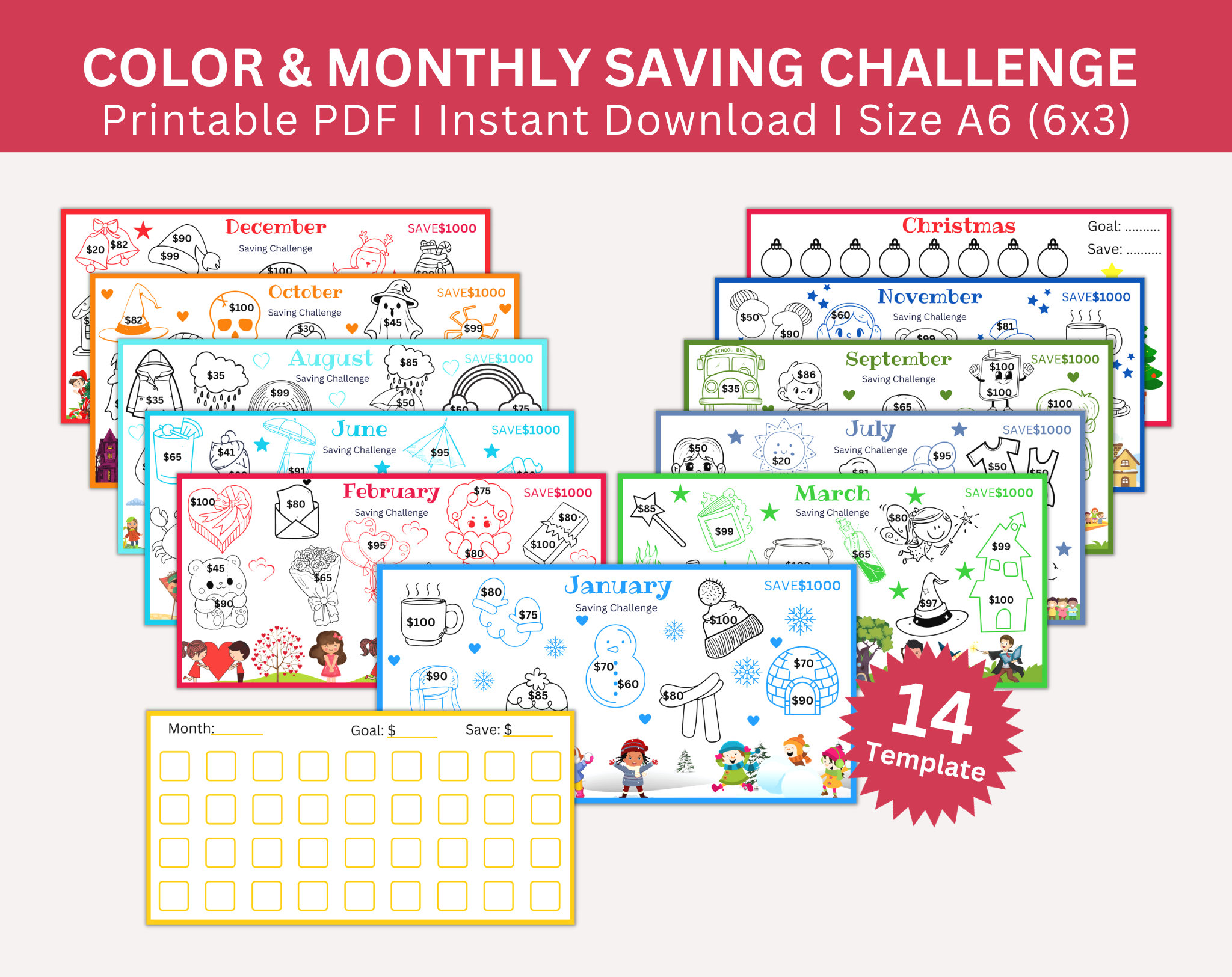 Monthly Savings Challenge, 12 Month Color Saving Tracker Printable ...