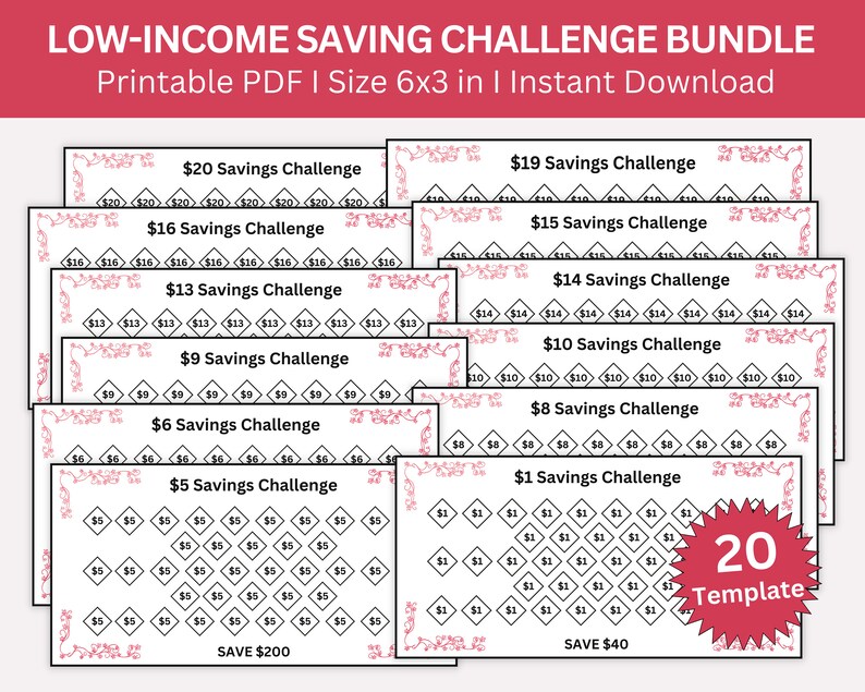 Low Income Saving Challenge Printable Mini A6 Saving - Etsy
