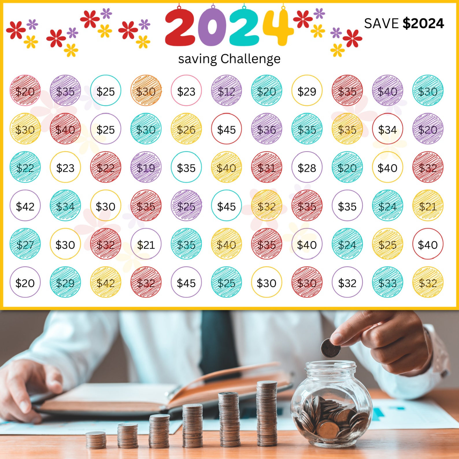 2024 Saving Challenge, 2024 Money Savings Tracker, Mini Fits A6 Size ...