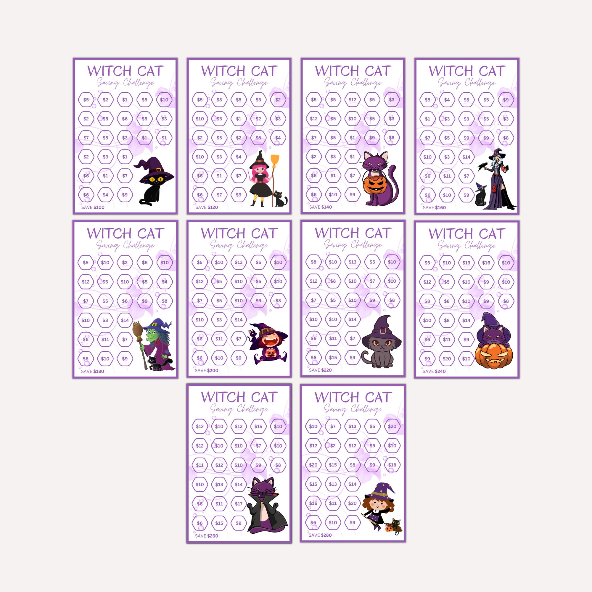 Cats Savings Challenge Printable Mega Bundle, Mini Cat A6 Size Saving ...