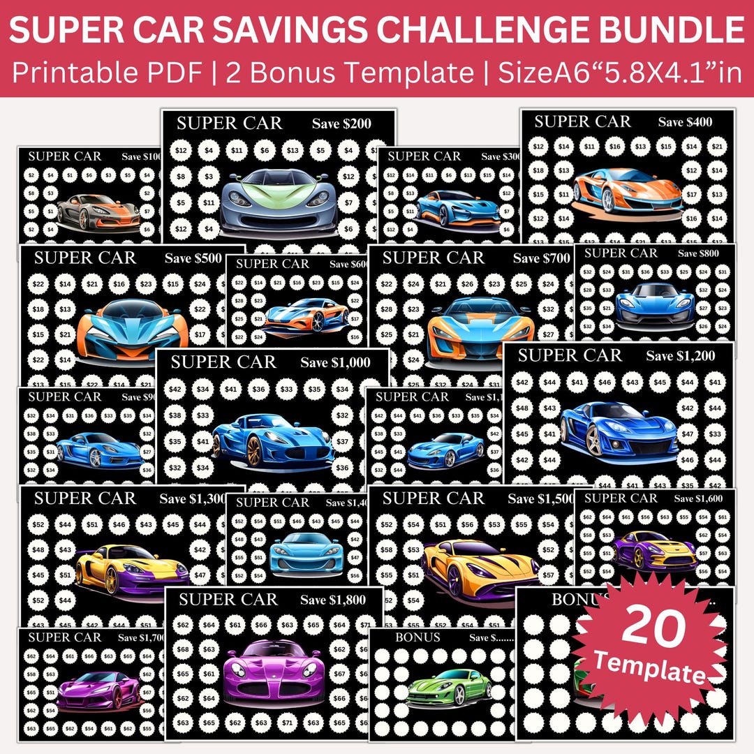 Super Car Savings Challenge Printable, A6 PDF Bundle, Save 17,100, Car ...