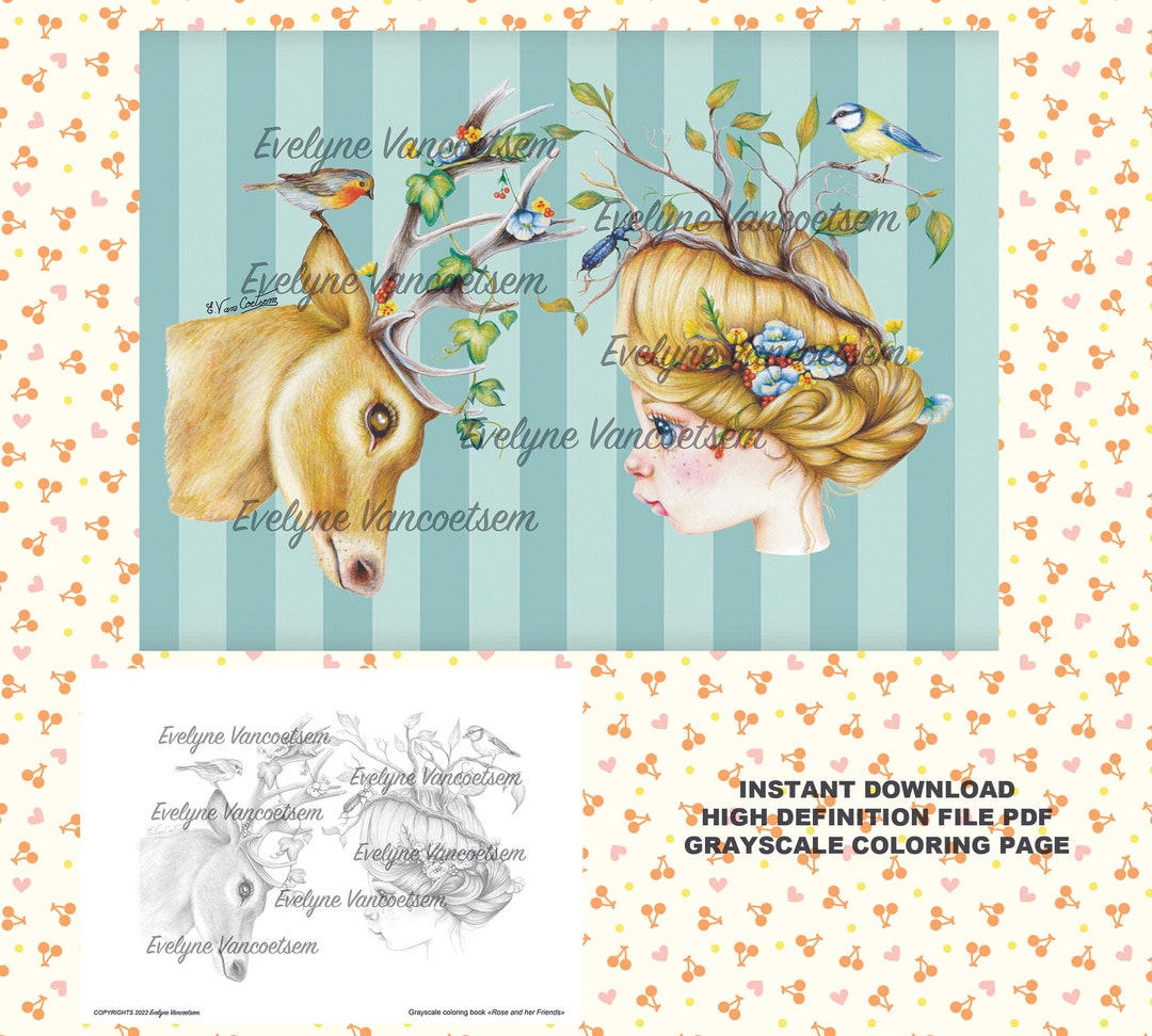 STAG Grayscale Coloring Page Instant Download PDF - Etsy