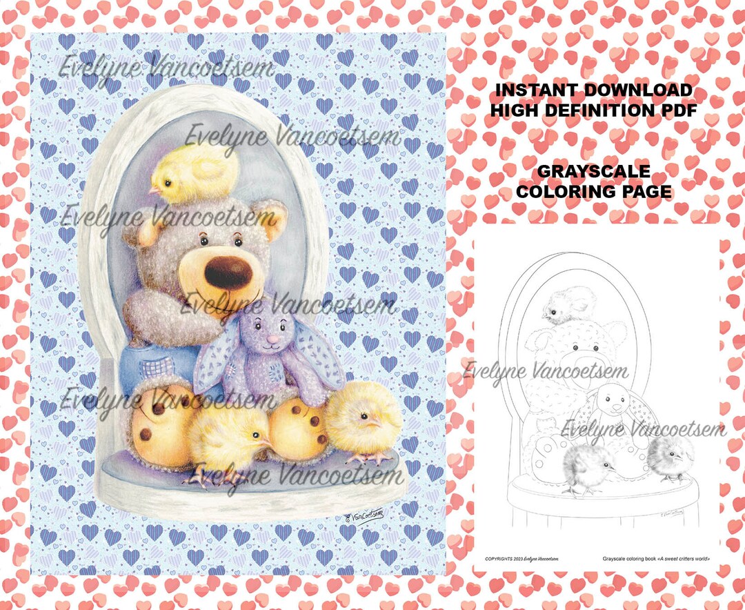 TEDDY Grayscale Coloring Page Instant Download PDF - Etsy