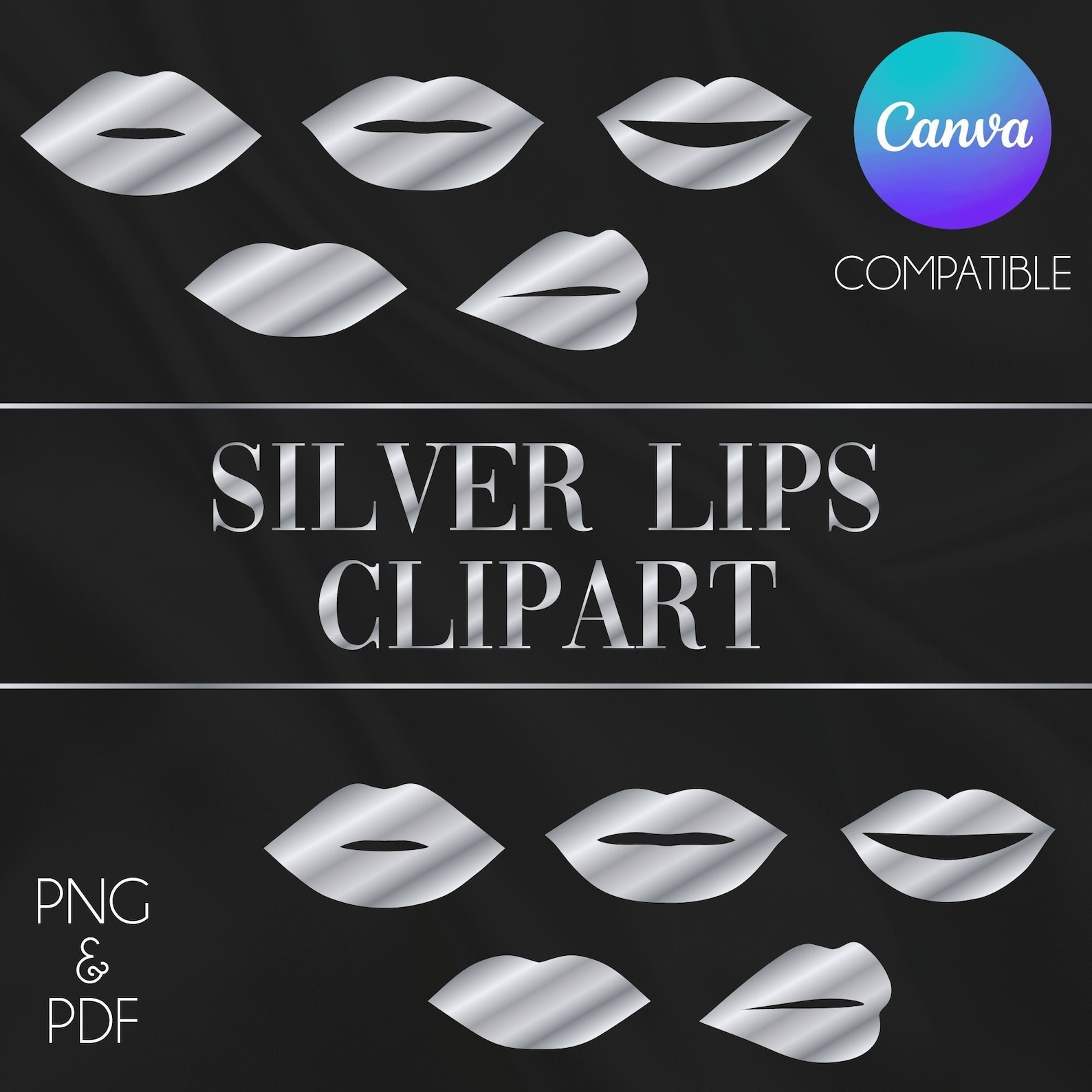 Silver Lips Clipart | Lip Clipart | Aesthetics Clipart | Beauty Clipart ...