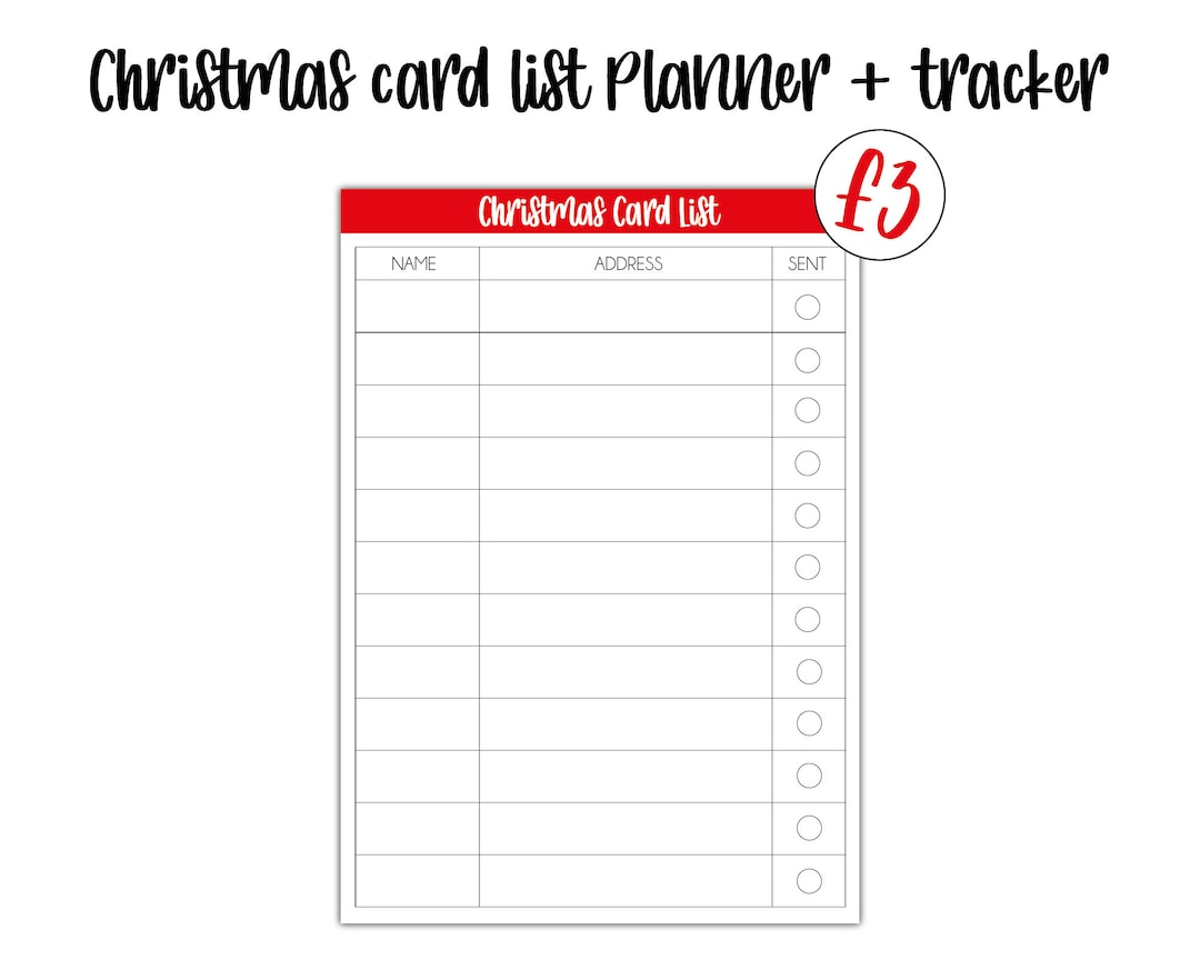 Christmas Card List Planner and Tracker Printable-christmas Card ...