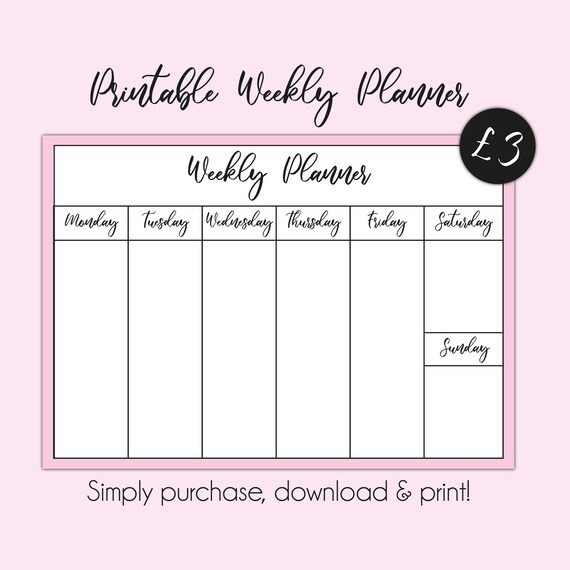 Pink Printable Weekly Planner-7 Day Daily and Weekly - Etsy