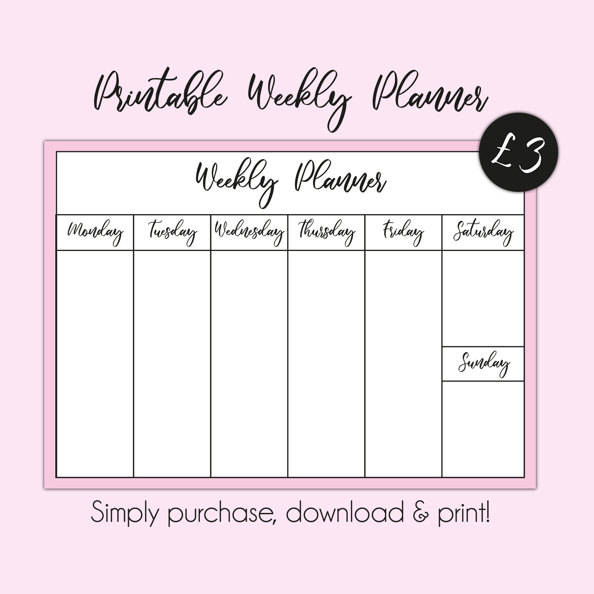 Pink Printable Weekly Planner-7 Day Daily and Weekly Planner-printable ...