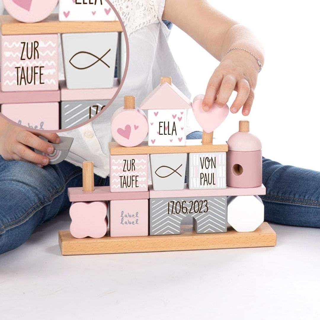 Christening Gift for a Girl, Stacking House in Pink, Personalized With ...
