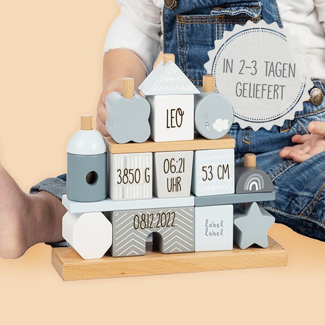 Stacking Game Blue Personalized With Names and Dates of Birth, Gift ...