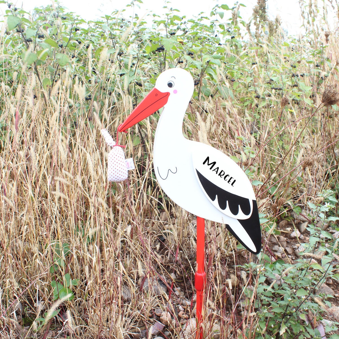 Storch zur Geburt mit Name Gartenaufsteller Storch - Etsy.de