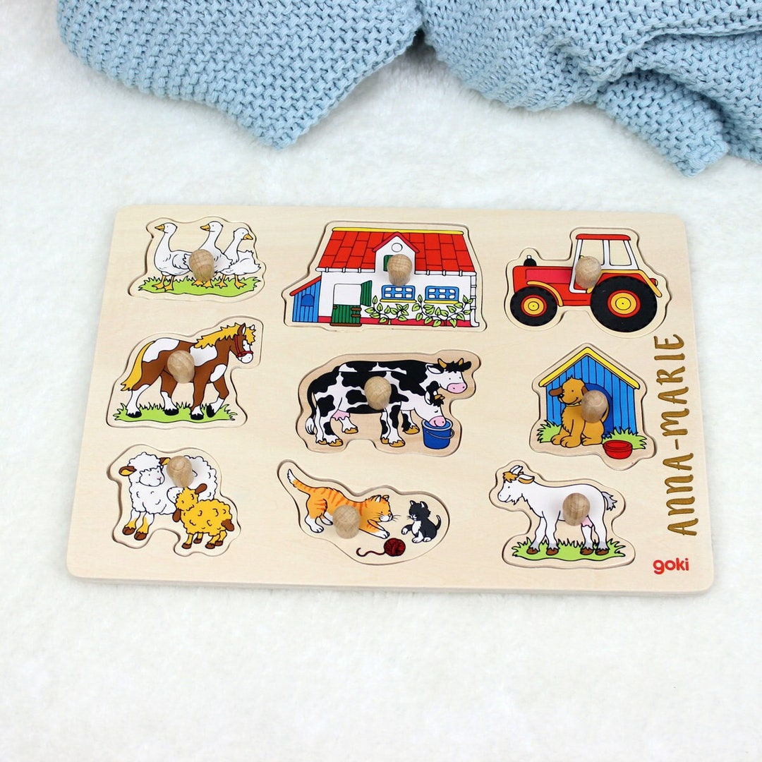 Personalized Wooden Puzzle Farm, Wooden Puzzle Toddler, 1st Birthday ...