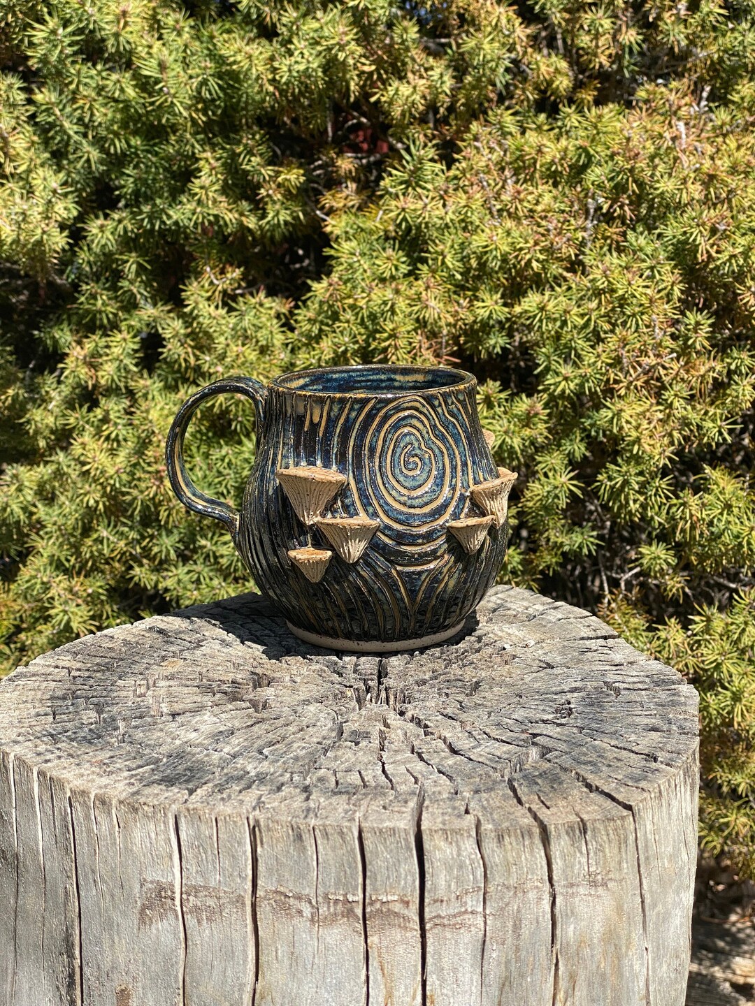 Handmade Ceramic Mug With Tree Carved Pattern and Sculpted Mushrooms - Etsy